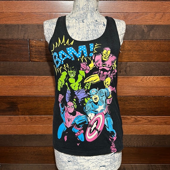 Marvel | Tops | Marvel Comics Scoop Neck Halter Black Avengers Graphic ...